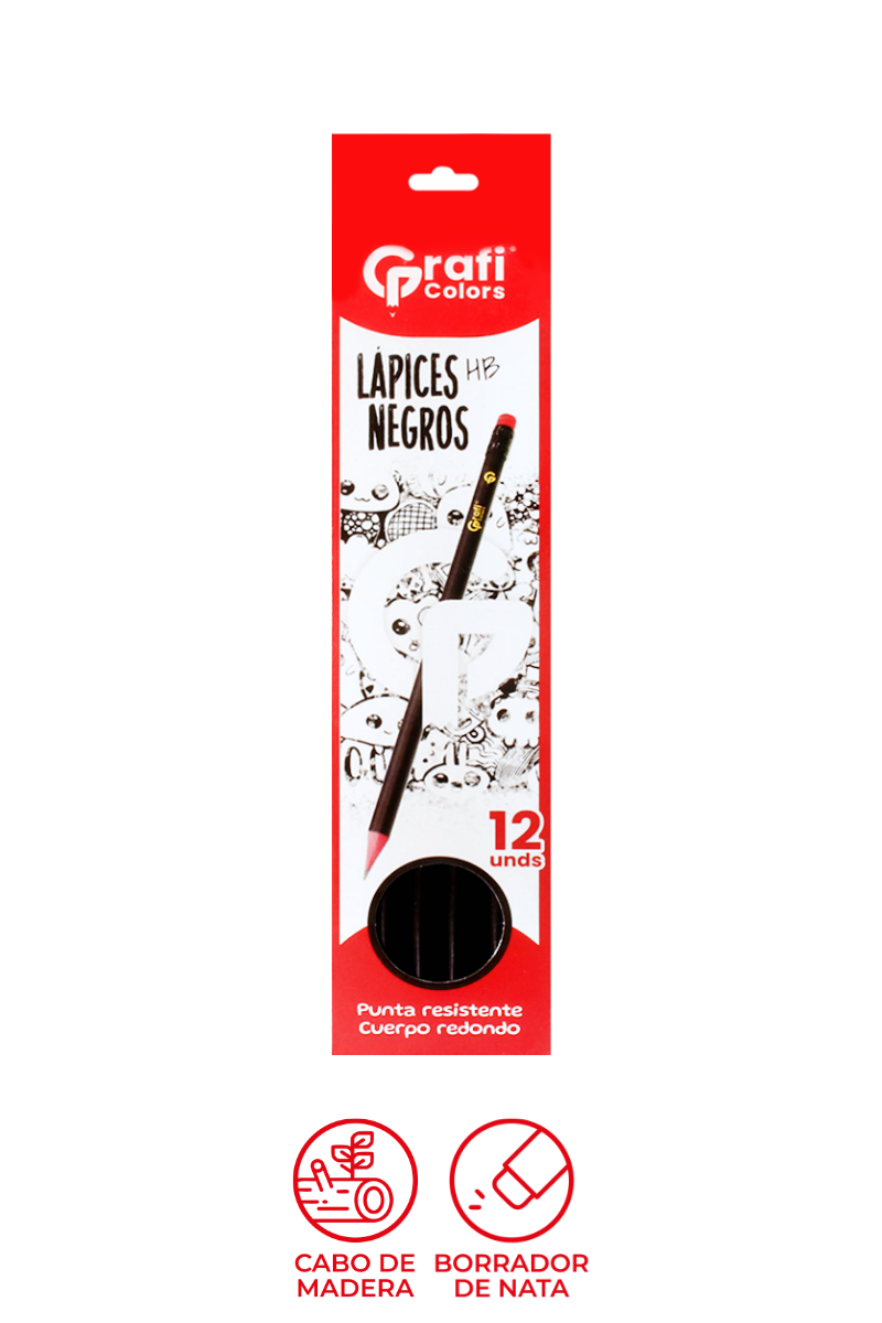 Lapiz Grafi Colors HB Cuerpo Negro x 12 Unidades